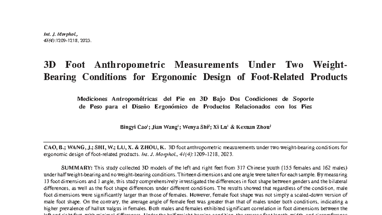 3D Foot Anthropometric Measurements for Ergonomic Design (Int. J ...