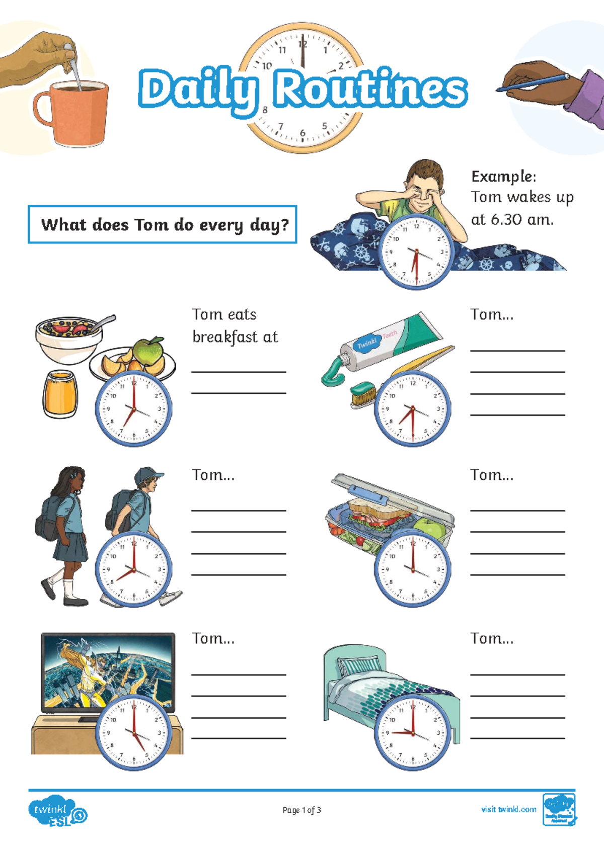 ESL Daily Routines Worksheet for Kids & Pre-Teens (A2-B1) - Studocu
