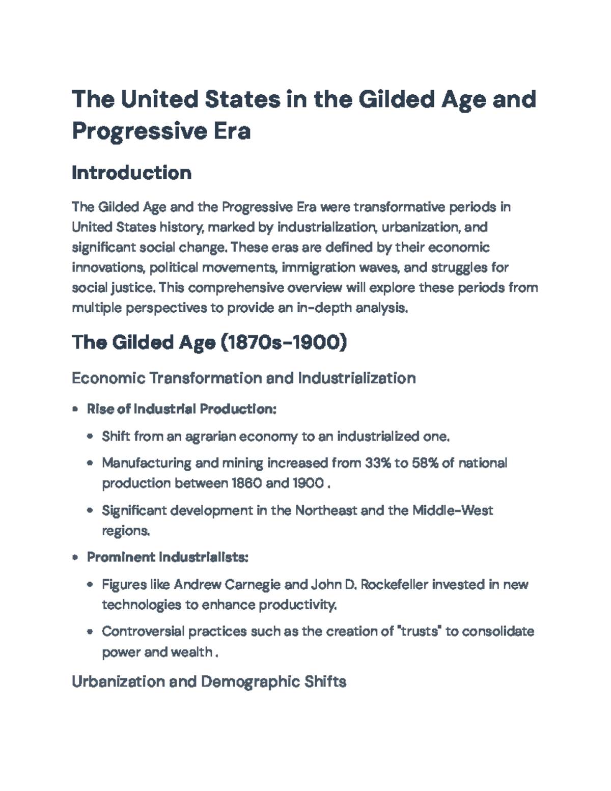 The Gilded Age and Progressive Era: A Comprehensive Overview (HIST 101 ...
