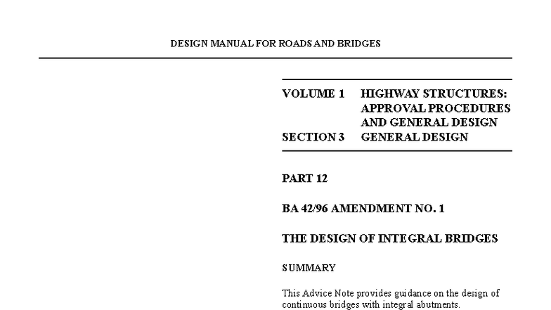 DESIGN MANUAL FOR ROADS AND BRIDGES V1 S3 P12 BA AMENDMENT NO. 1 - Studocu