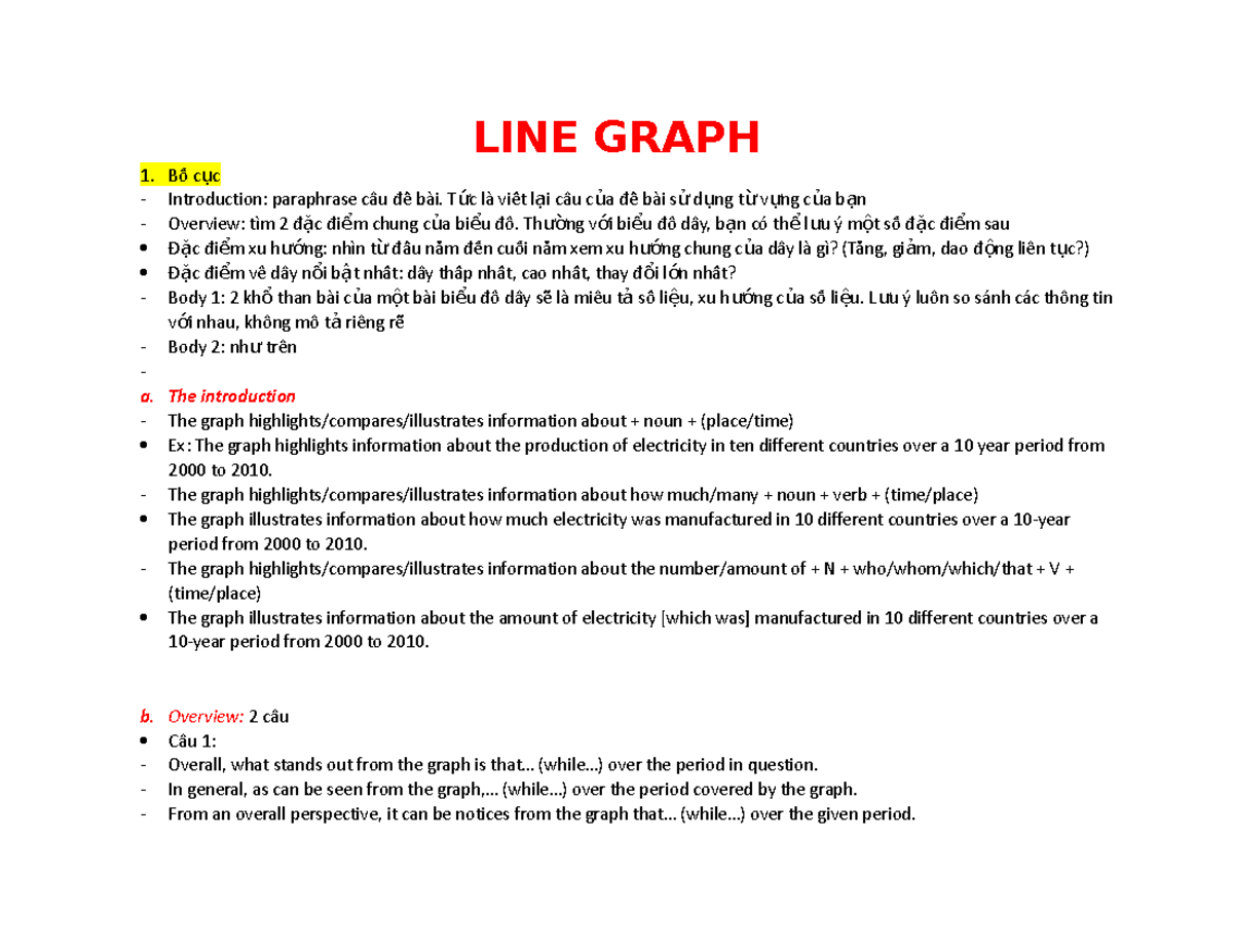 [ Ielts Writing] Line graph - LINE GRAPH 1. Bốố c ục - Introduction ...
