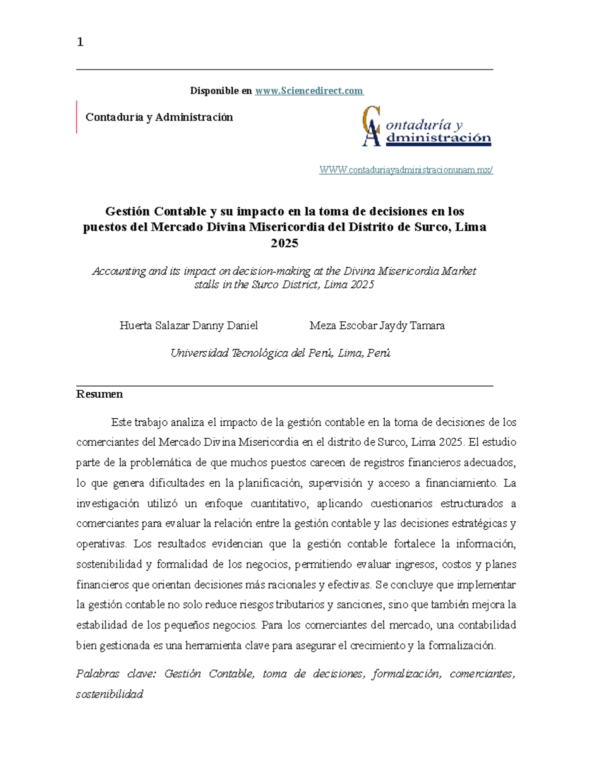 Gestión Contable y Toma de Decisiones en el Mercado Divina Misericordia ...