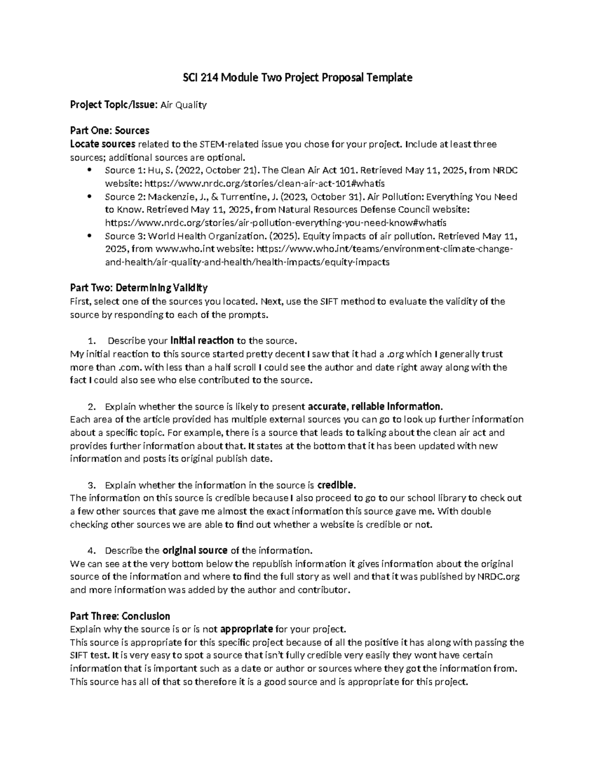 SCI 214 Module Two Project Proposal: Air Quality Source Evaluation ...