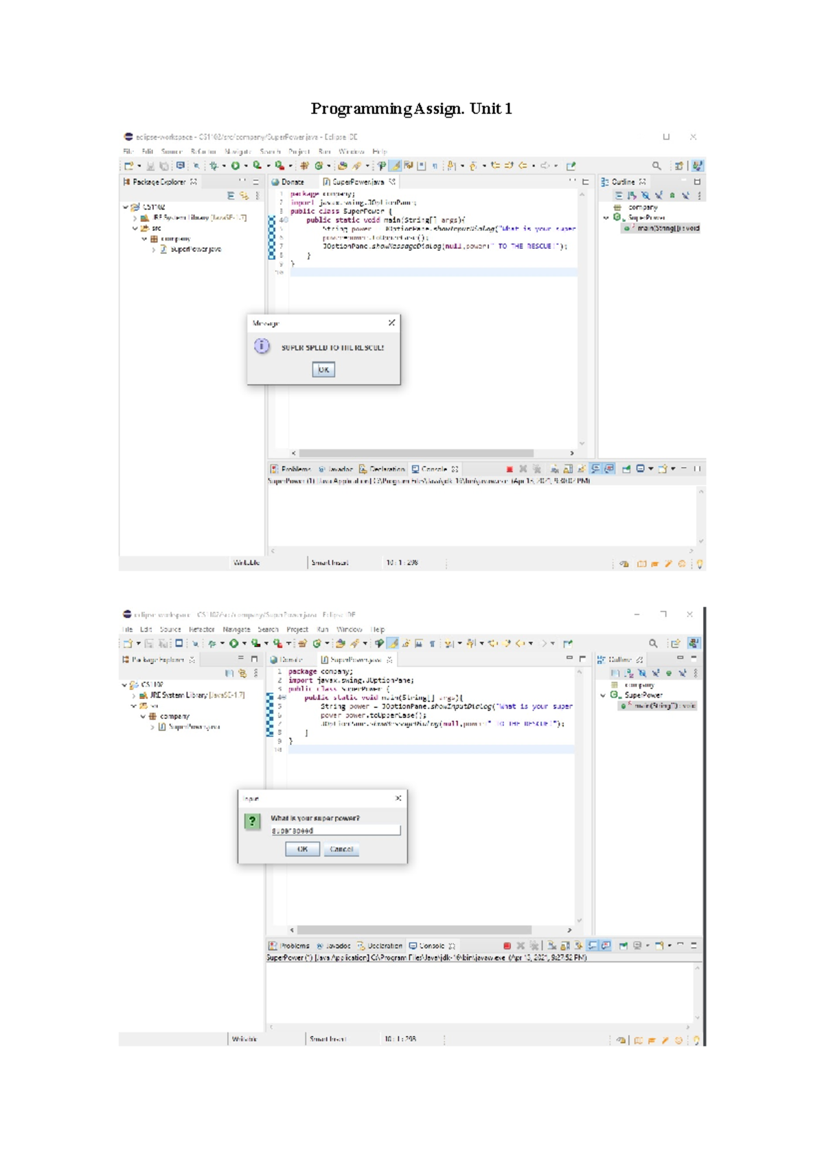 CS1102 Programming Assignment: Unit 1 Overview and Code Examples - Studocu