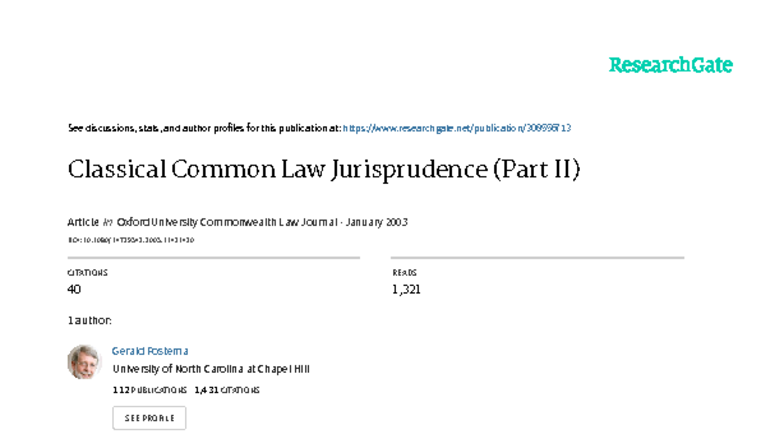 Classical Common Law Jurisprudence: Insights from Part II - Studocu