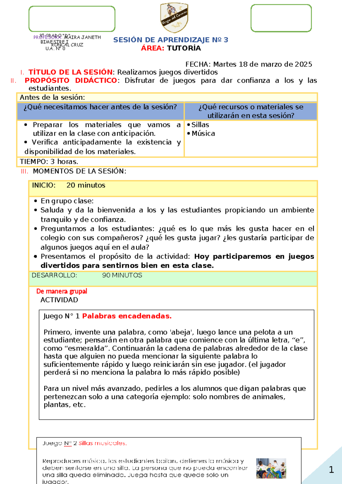 Sesión 3 Tutoría 3° Grado "D" - Juegos para Desarrollo de Confianza ...