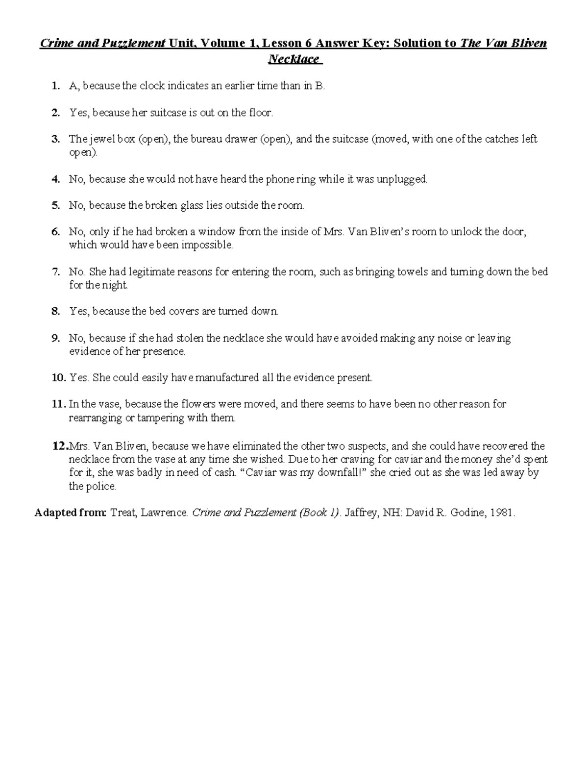 EEE 101: Crime and Puzzlement, Vol. 1, Lesson 6 Answer Key - Studocu