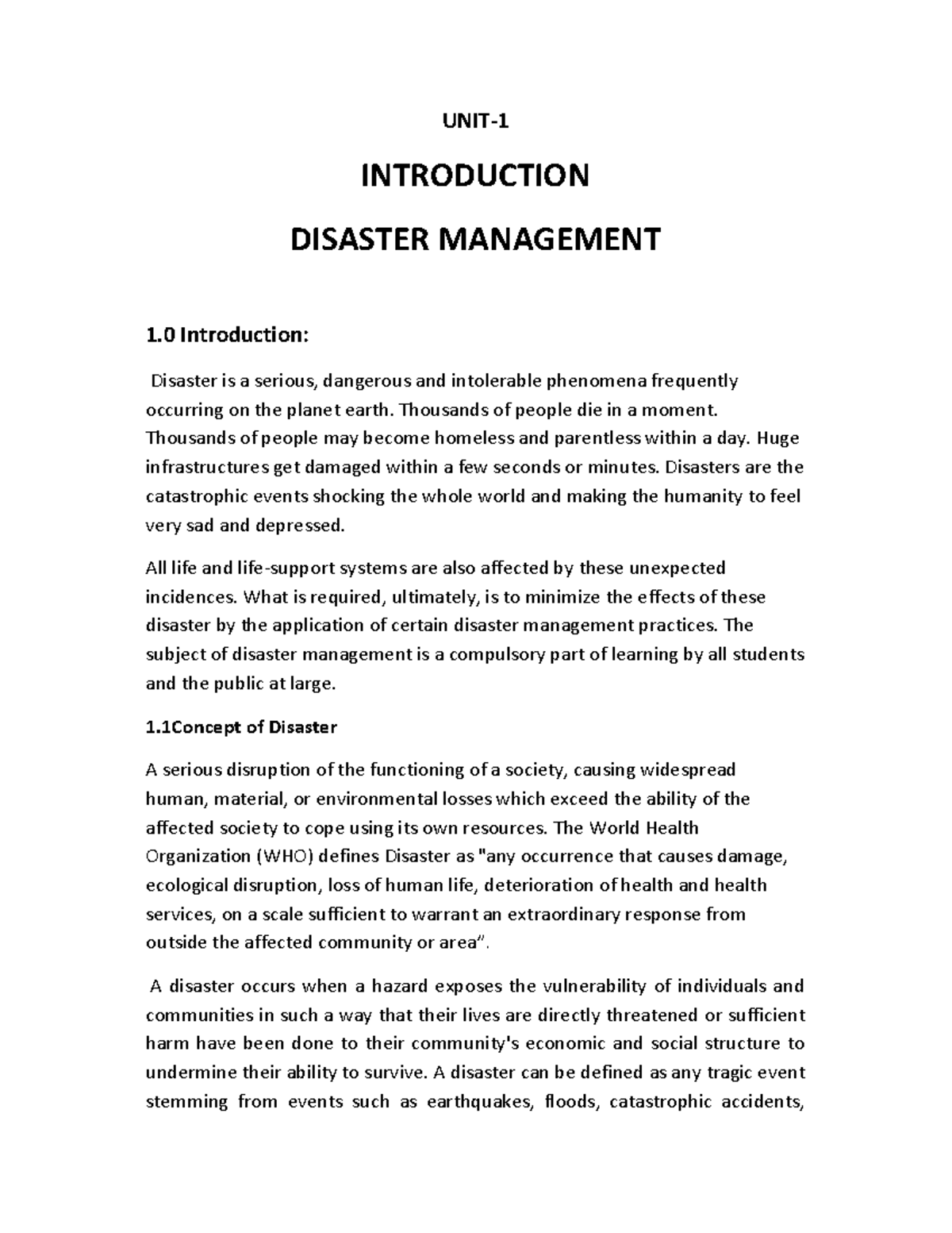 DPPM UNIT 1 - Introduction to Disaster Management Concepts and Types ...