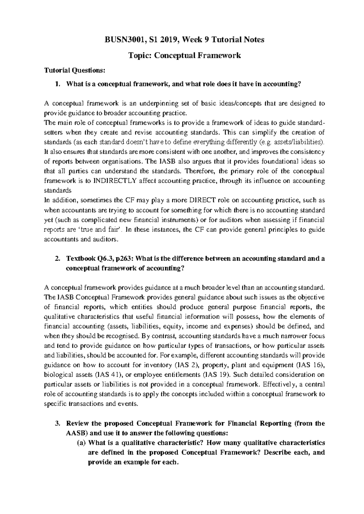 Tutorial Notes - Week 9 - Conceptual Framework - Warning: TT: undefined ...
