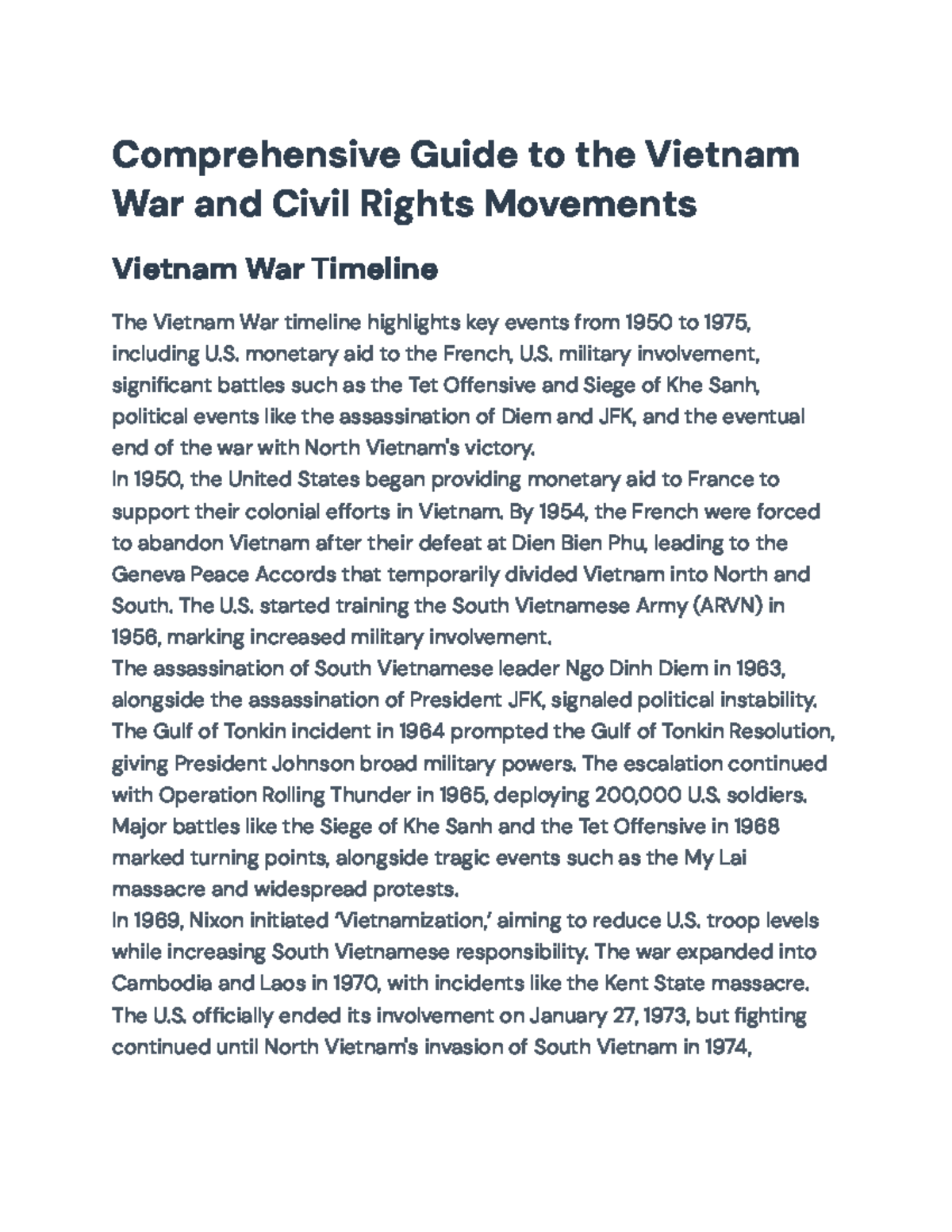 Comprehensive Overview of the Vietnam War & Civil Rights Movements ...