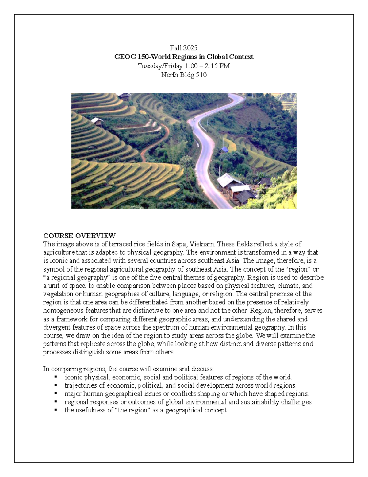 Fall 2025 GEOG 101 World Regional Geography Course Syllabus - Studocu