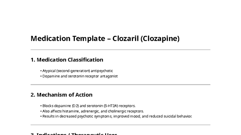 Clozaril (Clozapine) Medication Template: Key Info & Nursing ...