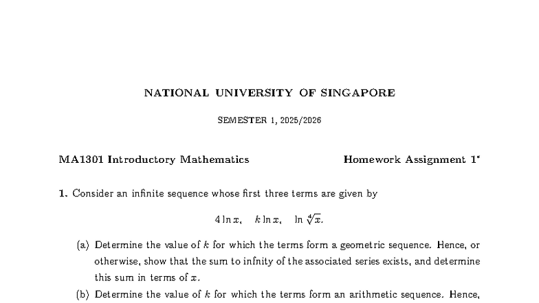 MA1301 Homework Assignment 1: Infinite Sequences & Hyperbolic Functions ...
