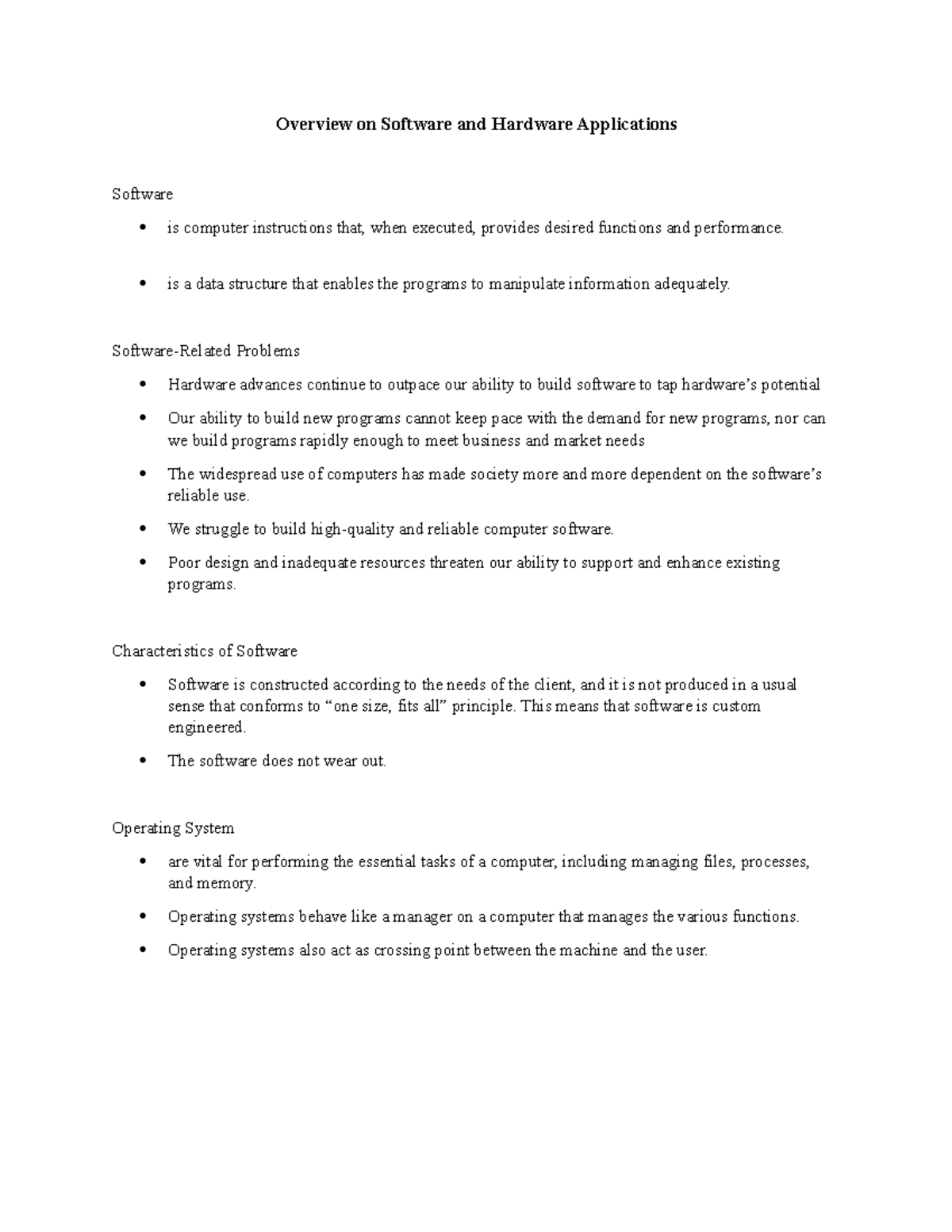 Overview on Software and Hardware Applications - Overview on Software ...