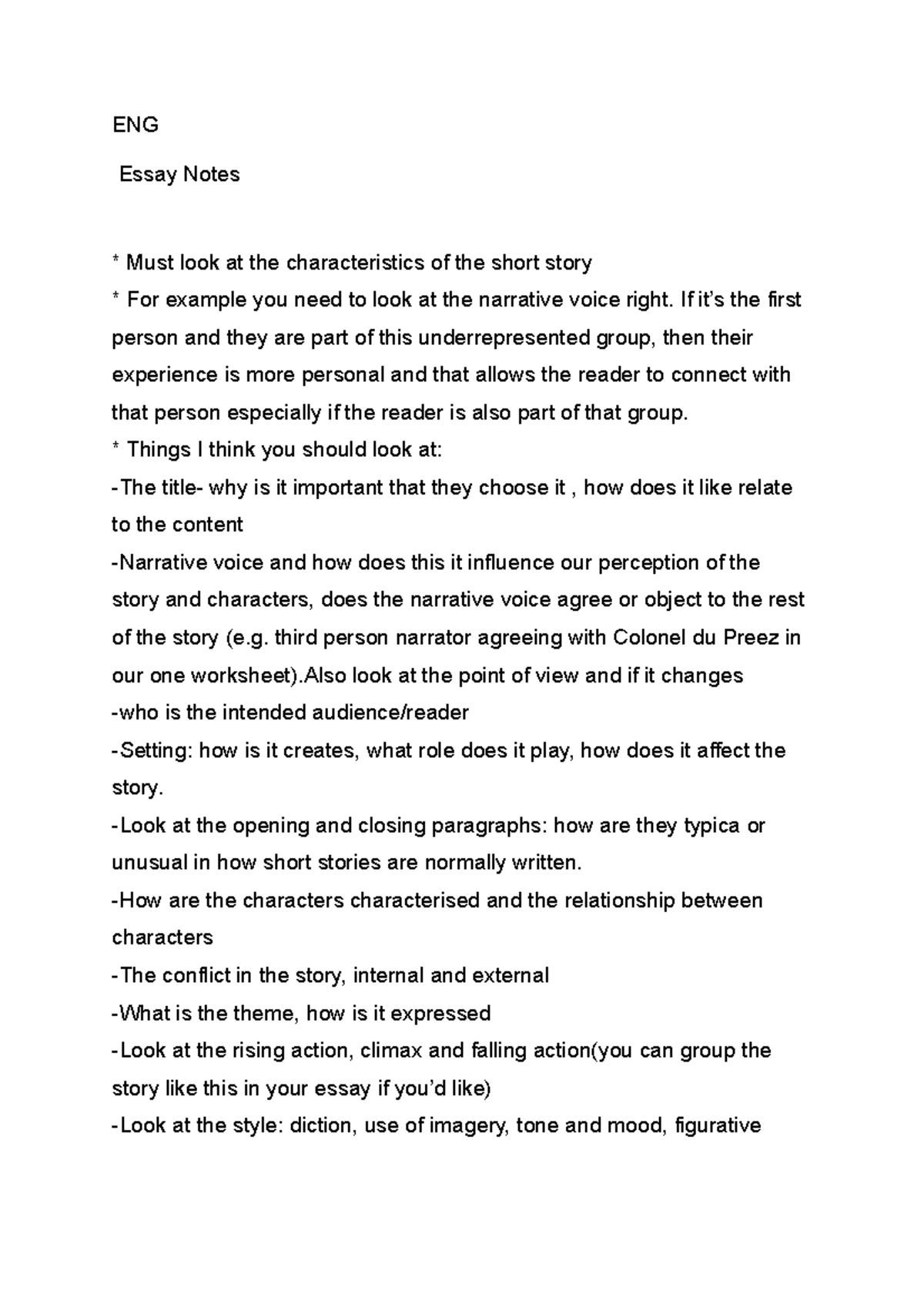 ENG 120 Essay Notes: Analyzing Short Story Characteristics and Elements ...