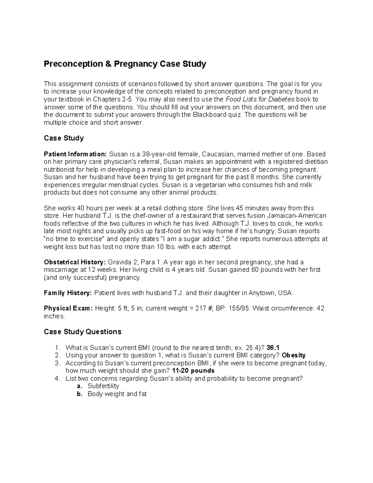 Preconception & Pregnancy Case Study - Preconception & Pregnancy Case ...