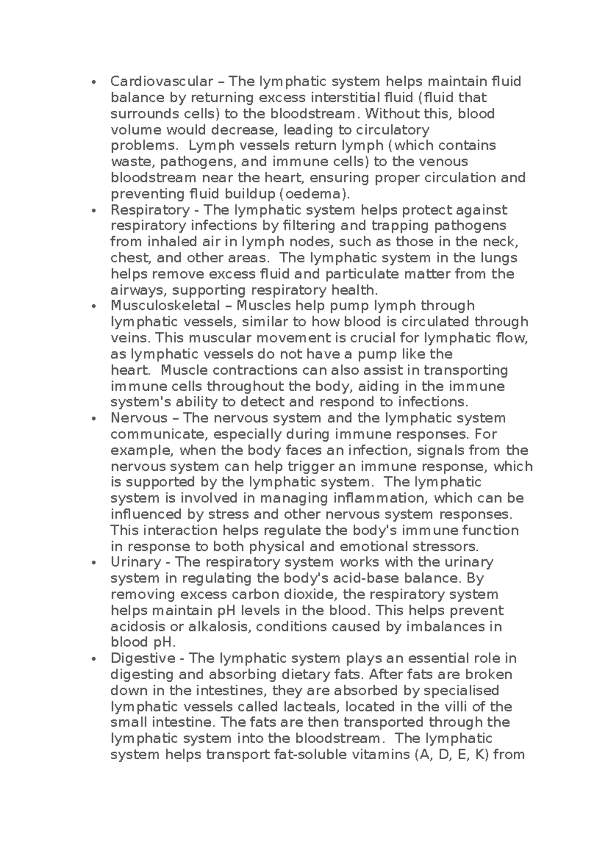 Lymphatic System Overview: Functions & Interactions in Health - Studocu