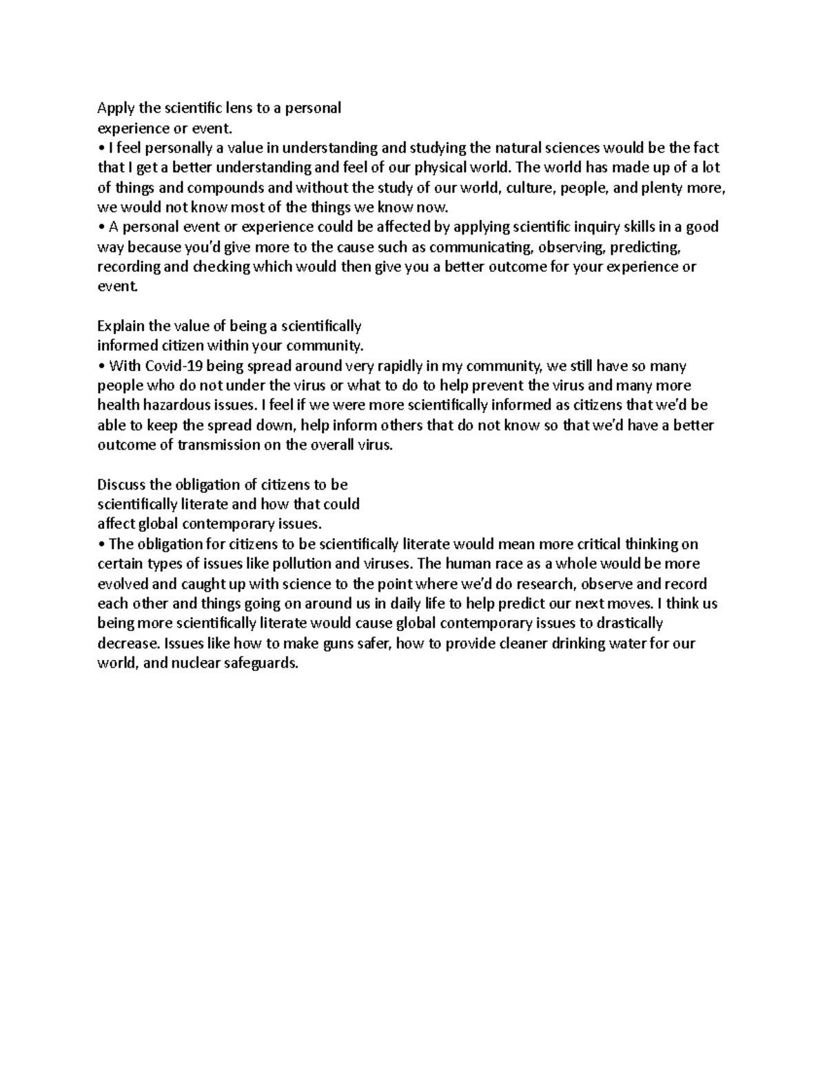 6-1Activity - Coursework - Apply the scientific lens to a personal ...