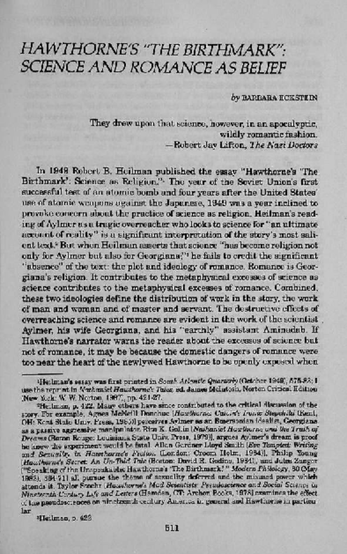 HAWTHORNE'S "THE BIRTHMARK": SCIENCE, ROMANCE, AND GENDER ROLES - Studocu