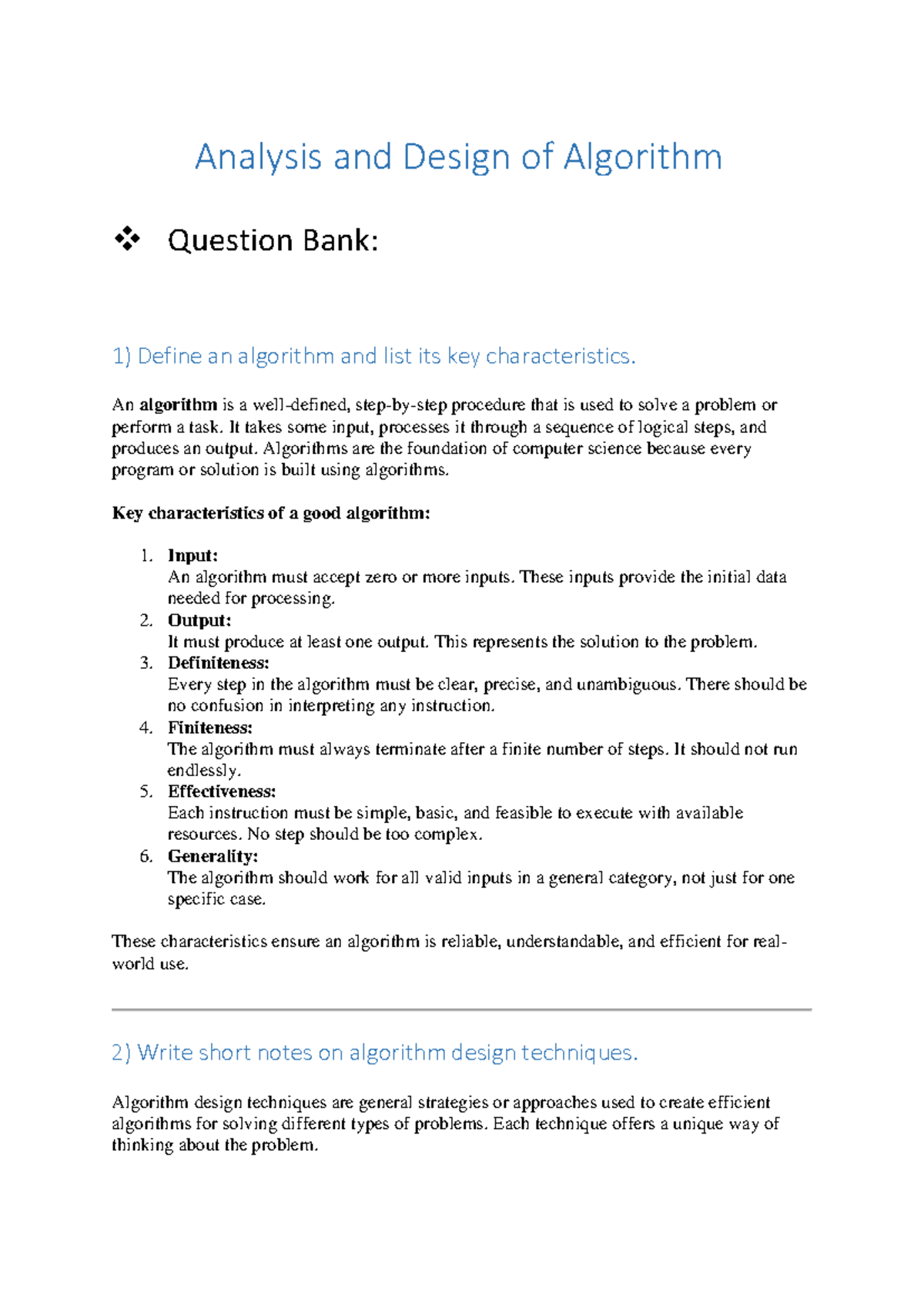Analysis and Design of Algorithms: Key Concepts and Techniques - Studocu