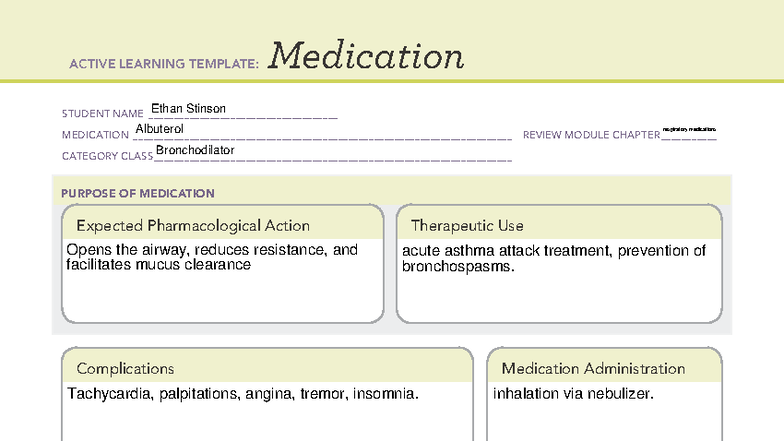 ACTIVE LEARNING TEMPLATE: Albuterol Drug Card Review Module - Studocu