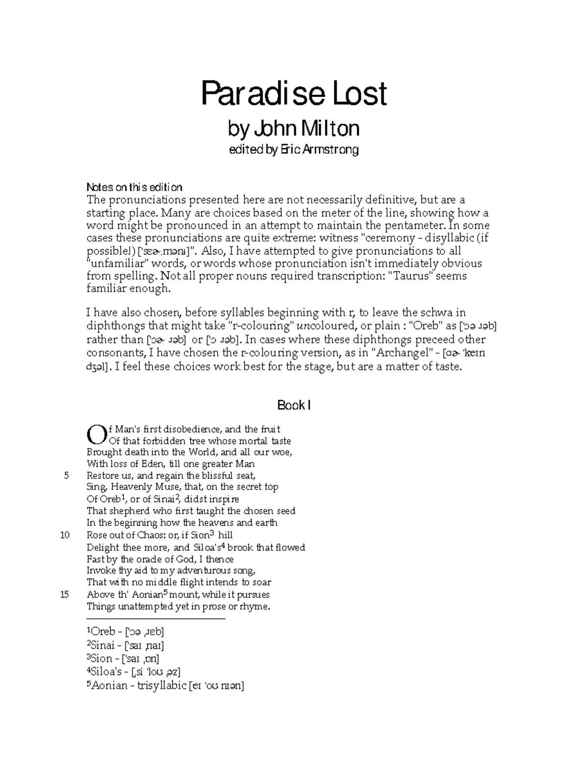 Paradise Lost (Milton) Bk 1 - Pronunciation & Analysis Notes - Studocu