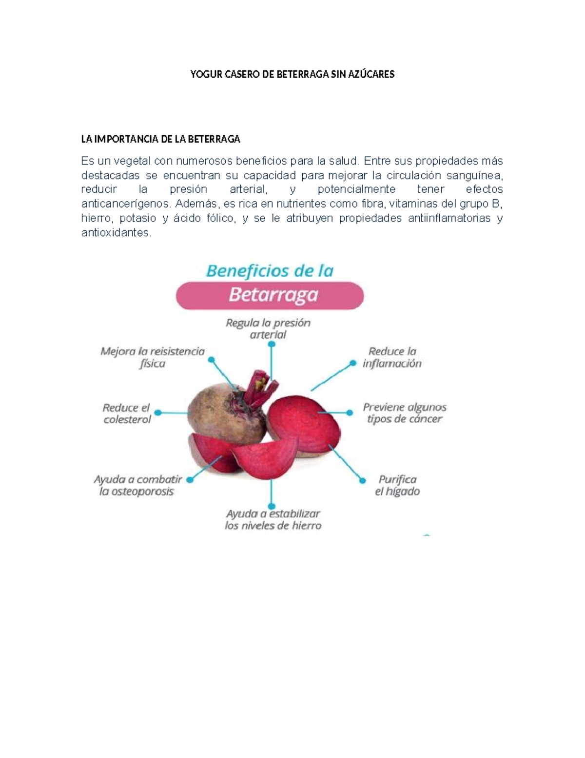 Yogur Casero de Beterraga Sin Azúcares: Beneficios y Preparación - Studocu