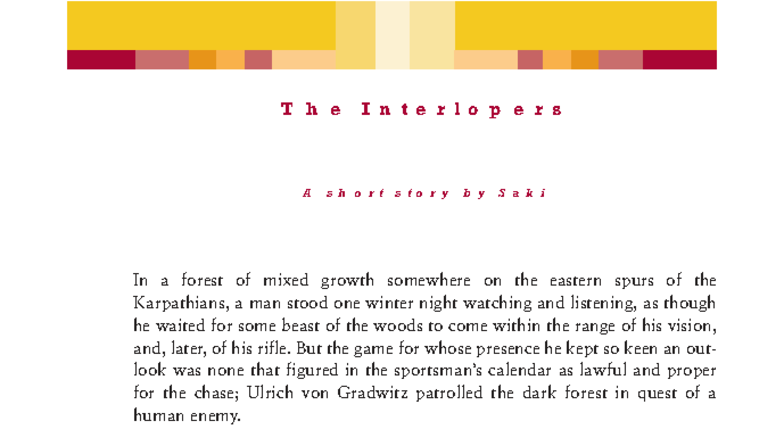 The Interlopers (ENG 101) - A Short Story Analysis by Saki - Studocu