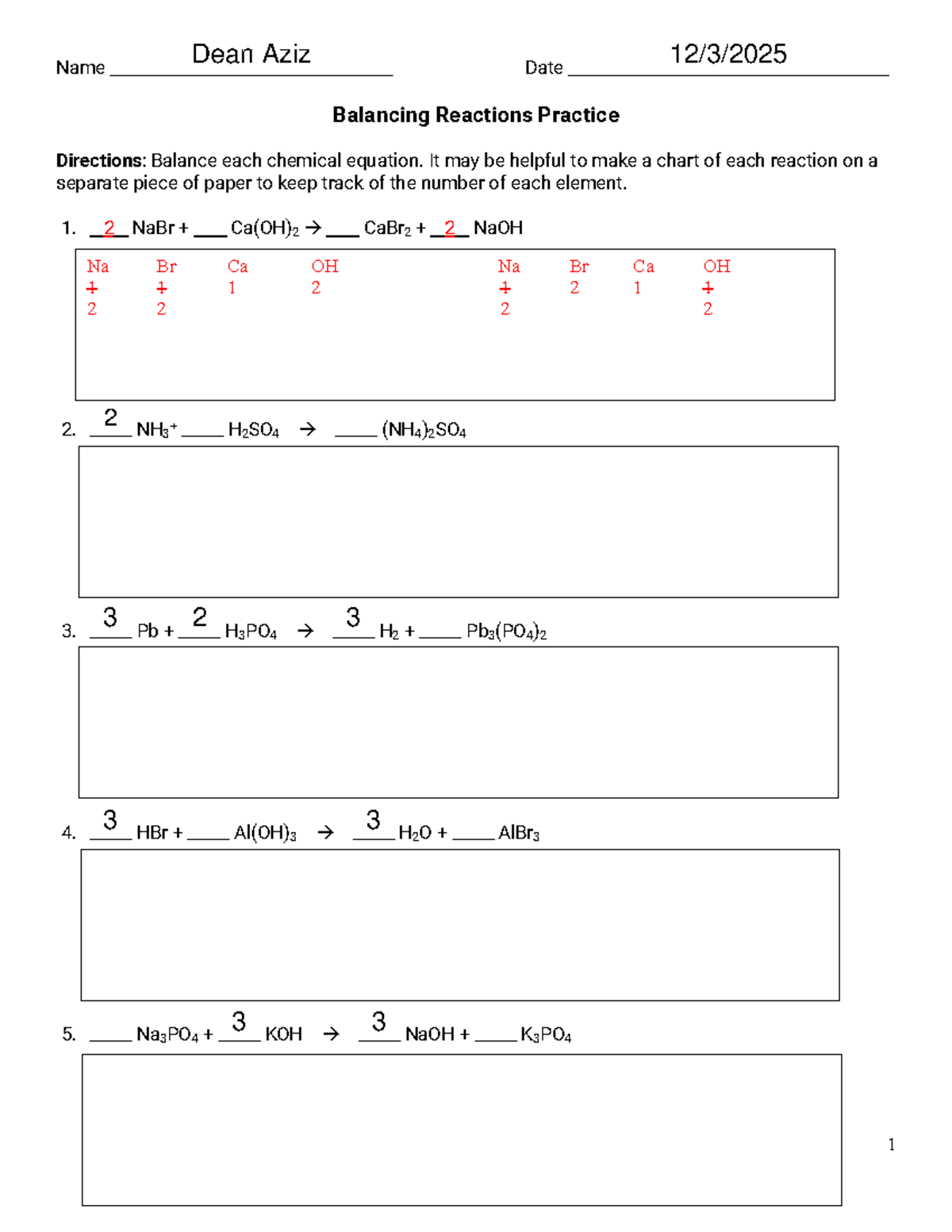 Balancing Chemical Reactions Practice - Chem 101 - Studocu
