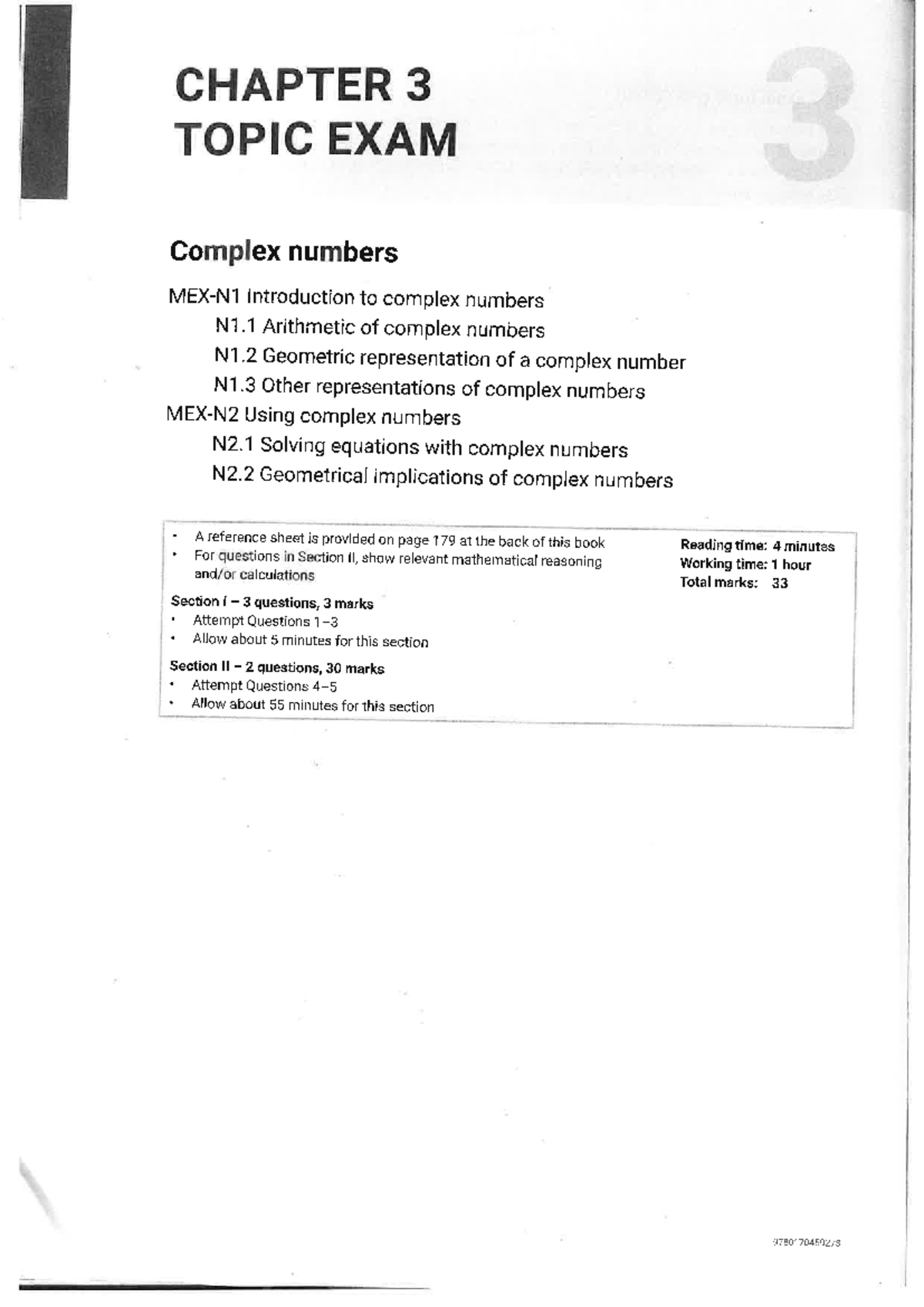 Chapter 3 - Complex Numbers Topic Test (HSC Year 12 Math Ext 2) - Studocu