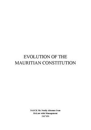 Le contrat est définit par le code civil Mauricien 1 - Comme mentionné ...