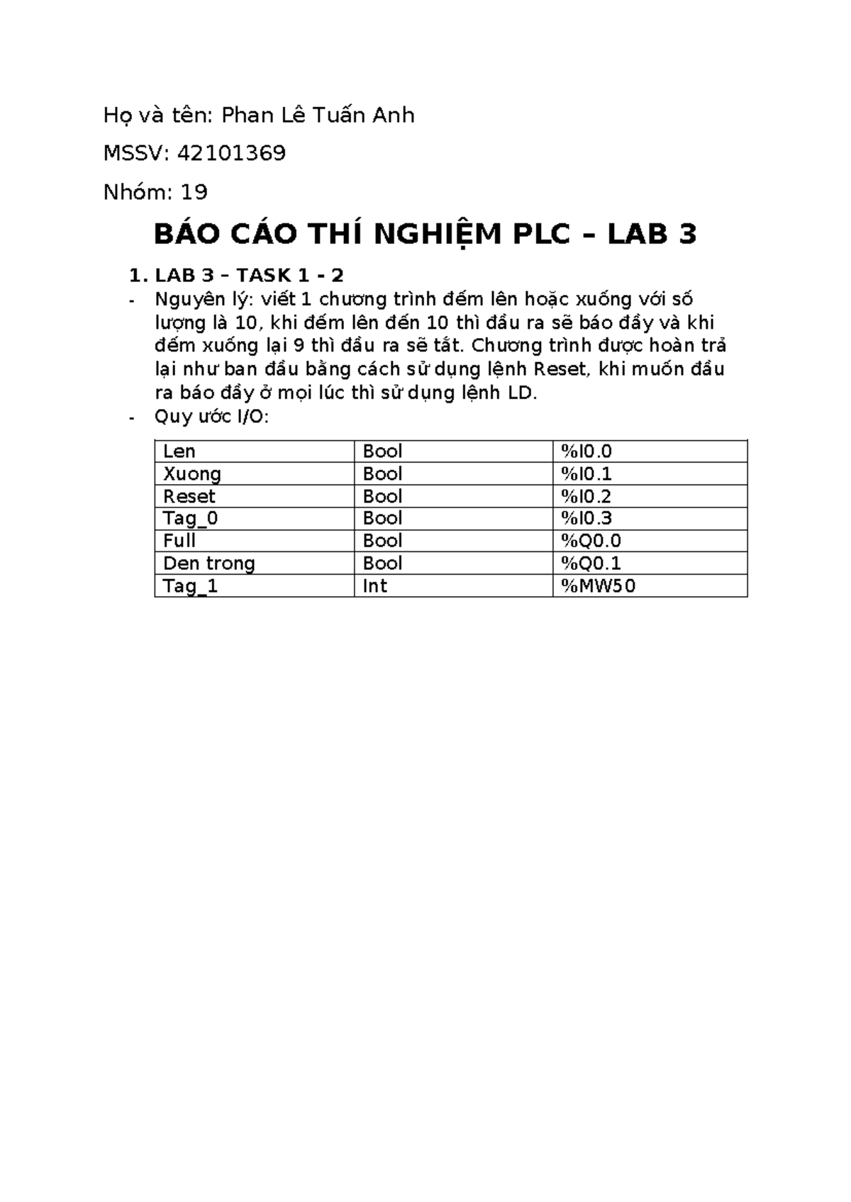 BÁO CÁO THÍ NGHIỆM PLC LAB 3 - Chương Trình Đếm Lên/Xuống - Studocu
