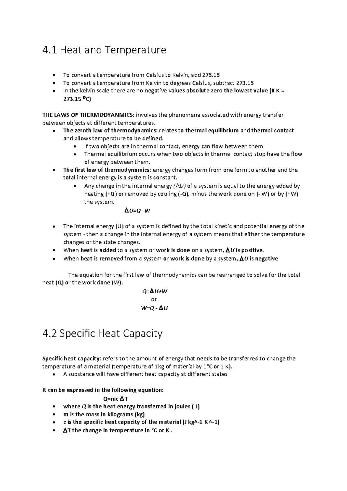 Physics 4-5 Summary Notes: Heat, Temperature & Thermodynamics - Studocu