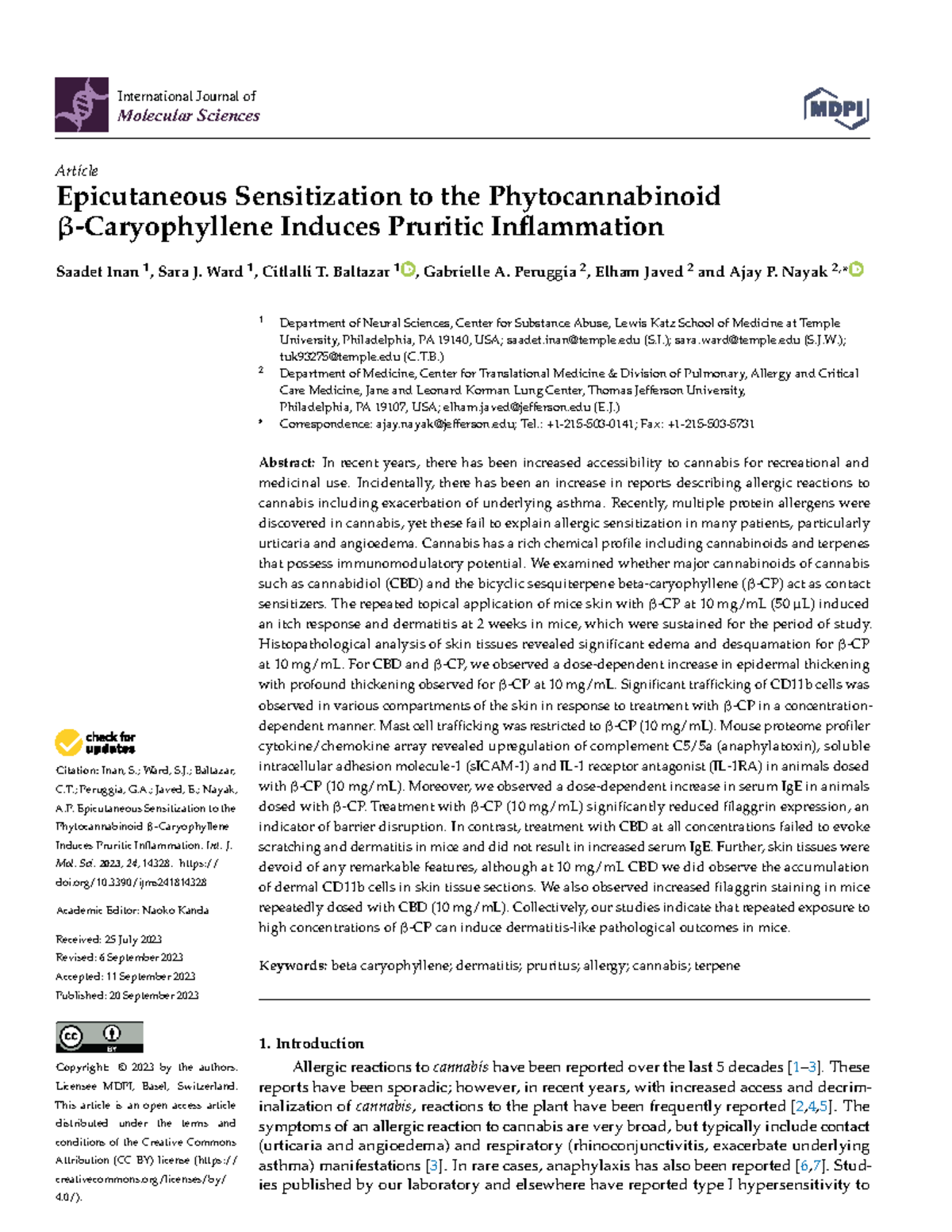 Epicutaneous Sensitization to Phytocannabinoids Induces Pruritic ...