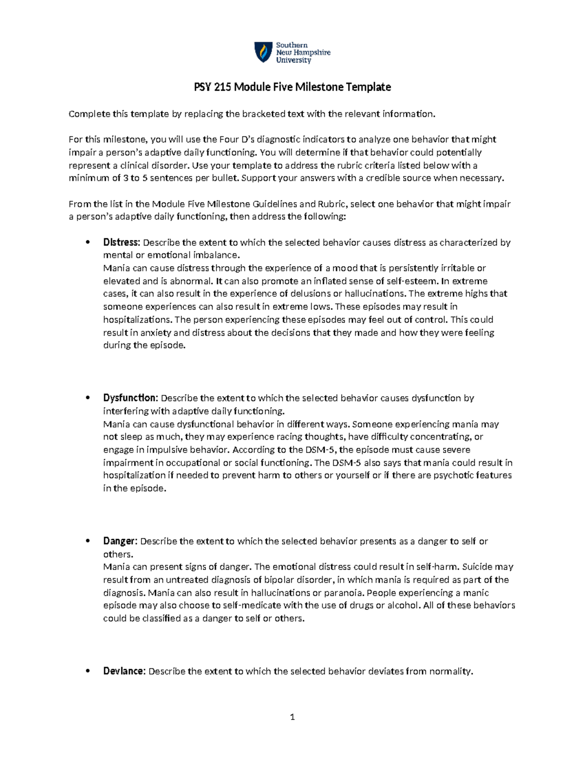 PSY 215 Module Five Milestone Template - PSY 215 Module Five Milestone ...