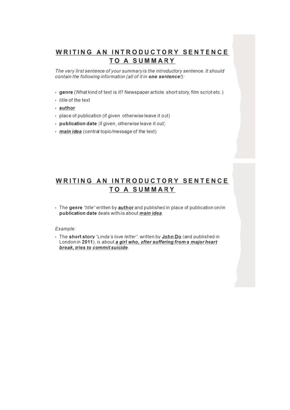 WRITING AN INTRODUCTORY SENTENCE TO A SUMMARY: Guidelines & Examples ...