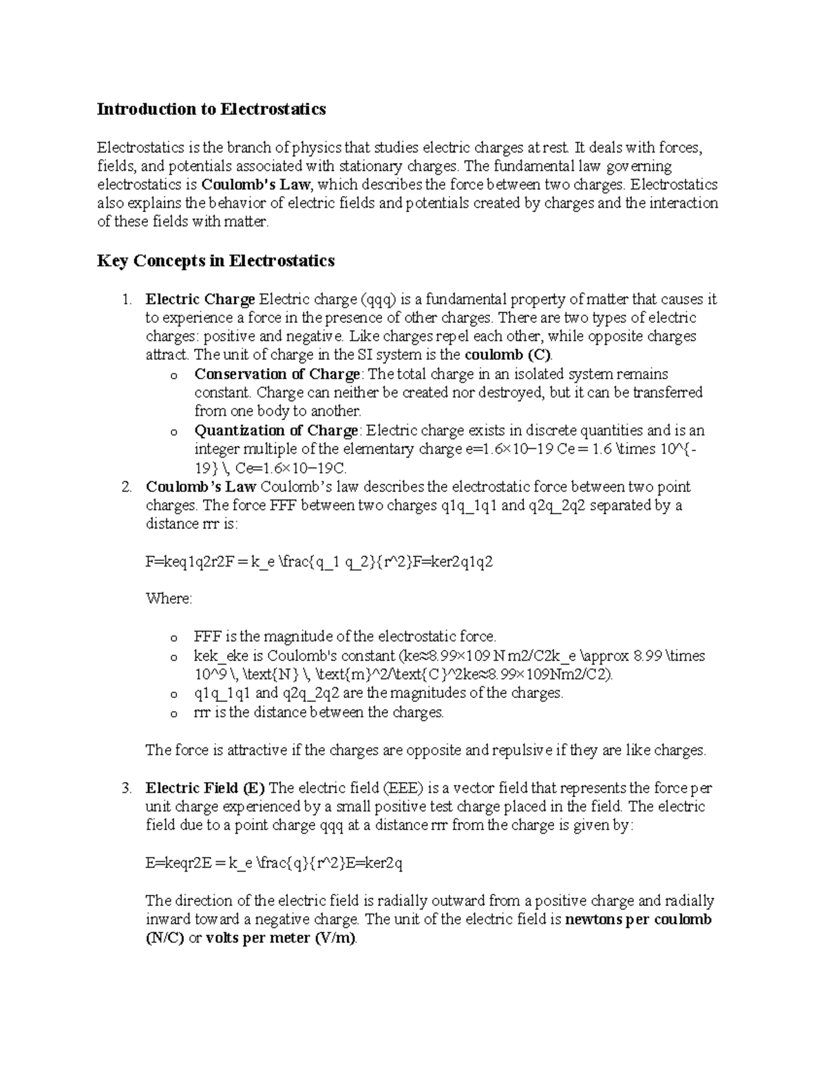 Electromagnetism 101: Intro to Electrostatics Concepts and Laws - Studocu