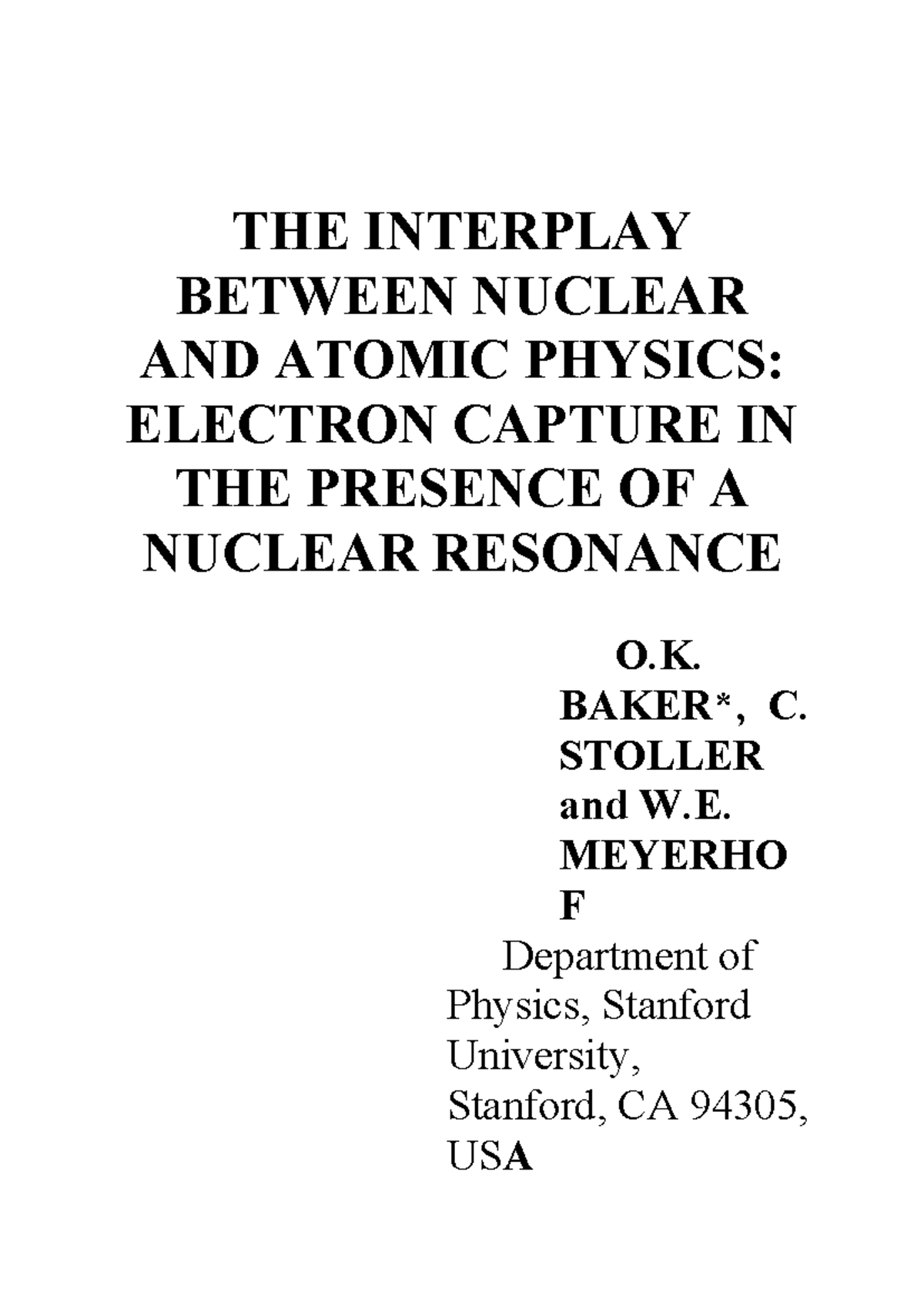 Nuclear Resonance Effects on Electron Capture: A Study in Physics - Studocu