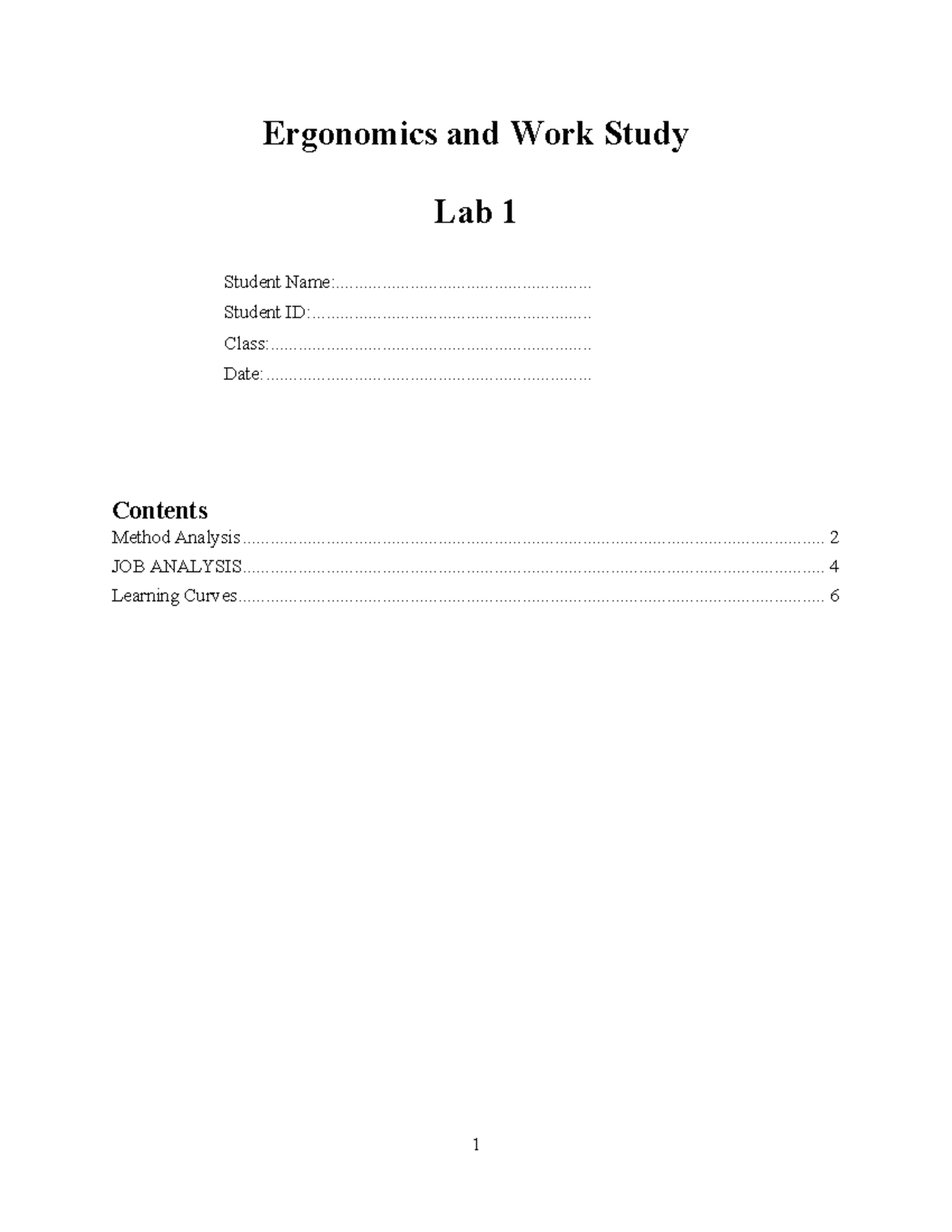 Lab 1: Ergonomics and Work Study Analysis 2026 - Studocu