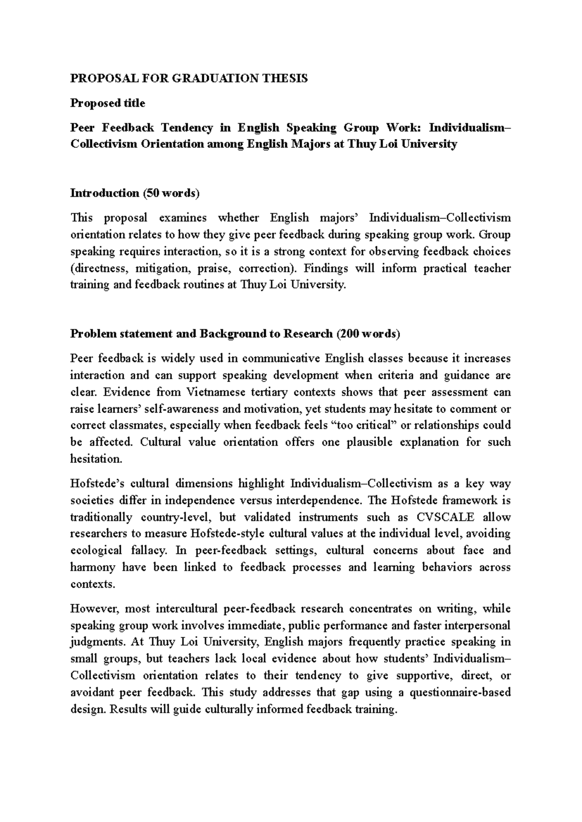 Proposal for Graduation Thesis: Peer Feedback in English Group Work at ...