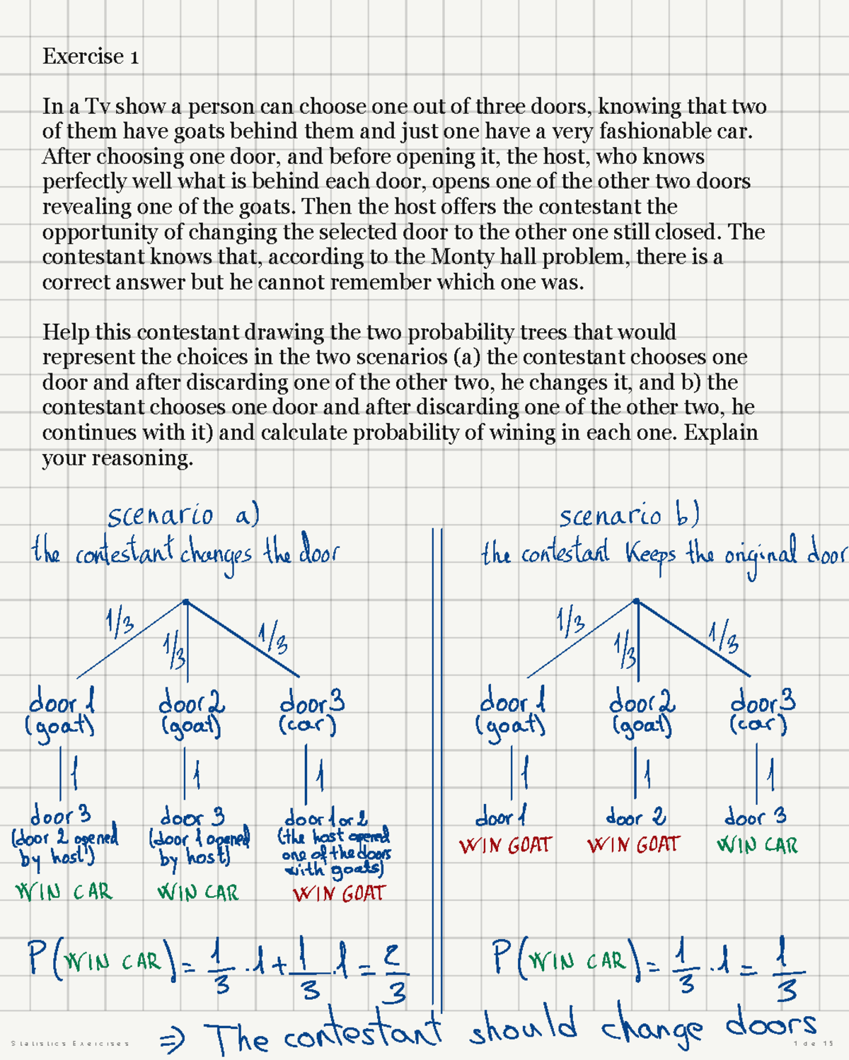 Sets and Trees Exercises: Monty Hall Problem Analysis - Studocu