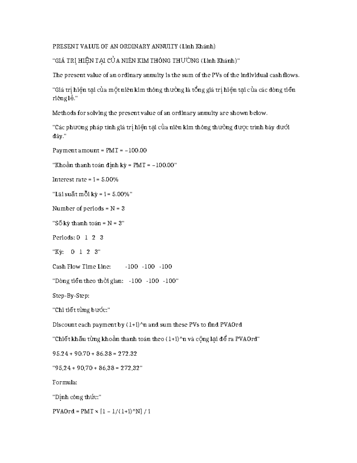 PRESENT VALUE OF ORDINARY ANNUITY & ANNUITY DUE (Linh Khánh) - Studocu