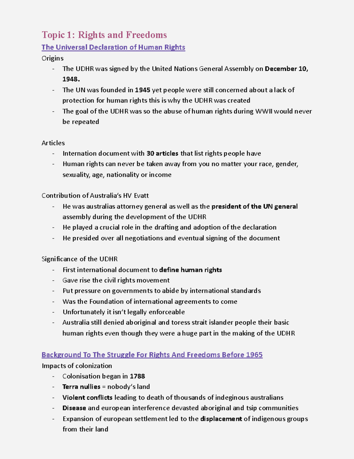 History Study Notes: The Struggle for Rights and Freedoms in Australia ...