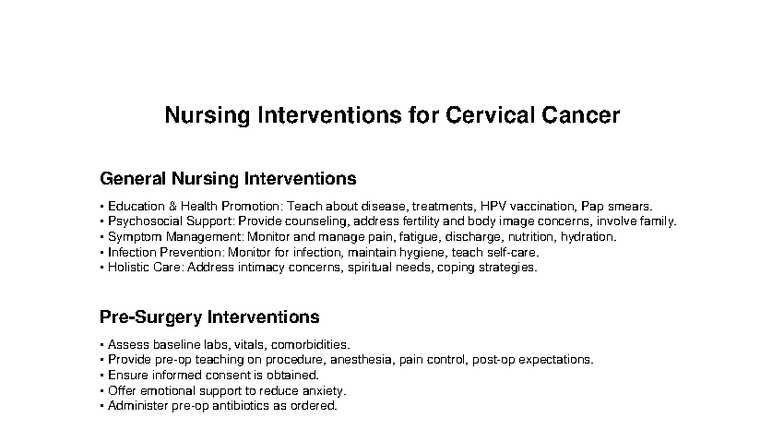 Nursing Interventions for Cervical Cancer: Comprehensive Care Guide ...
