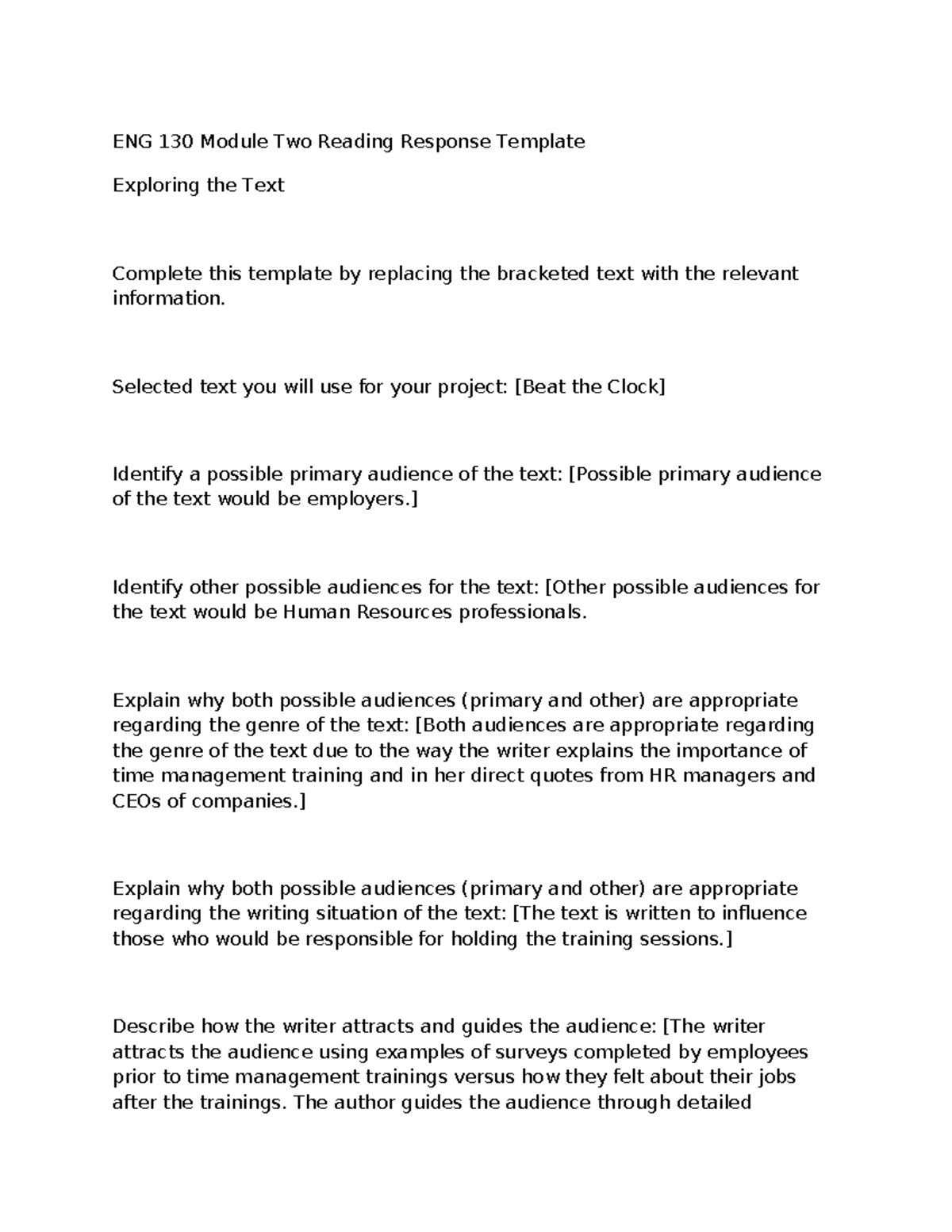 ENG 130 Module 2 Reading Response: Analyzing Audience Engagement - Studocu