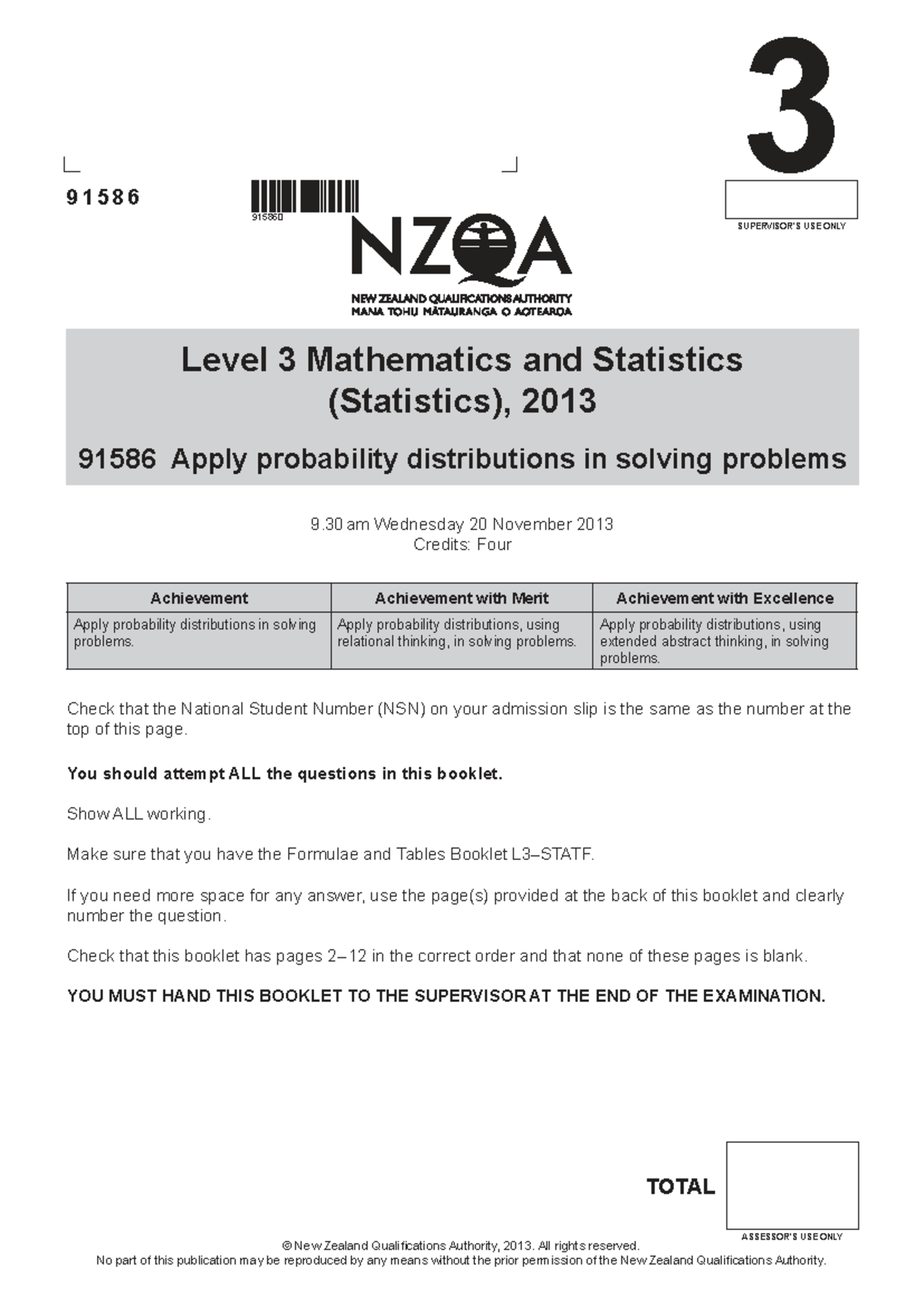 Level 3 Mathematics and Statistics (Statistics) 91586 Practice Exam ...