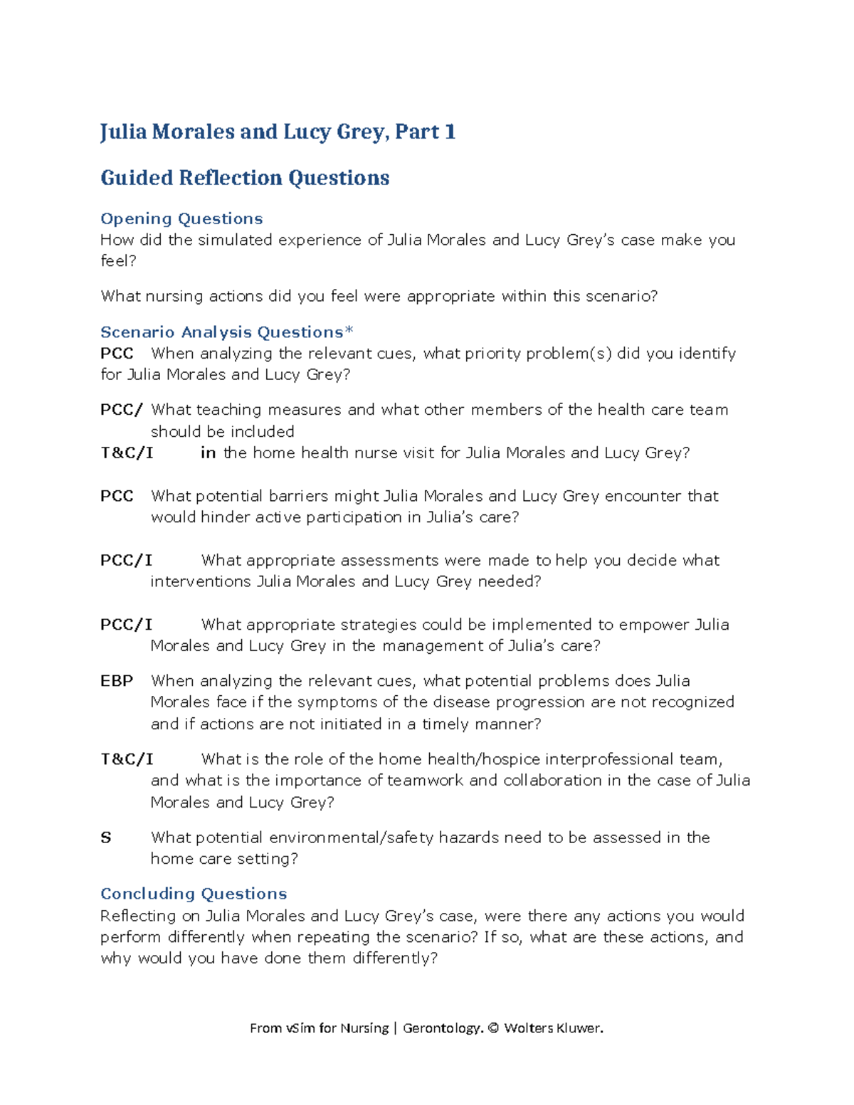VSIM Nursing Case Study: Julia Morales & Lucy Grey Reflection Questions - Studocu
