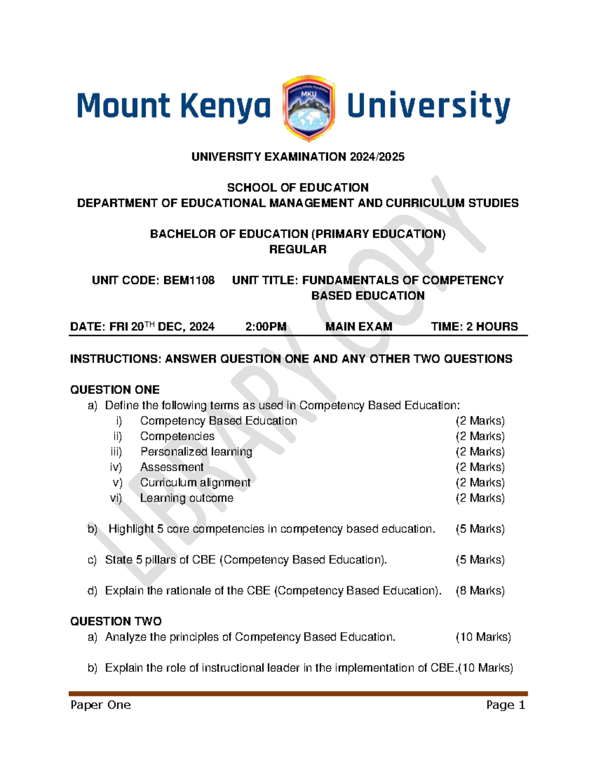 BEM1108 Final Exam: Fundamentals of Competency-Based Education - Studocu