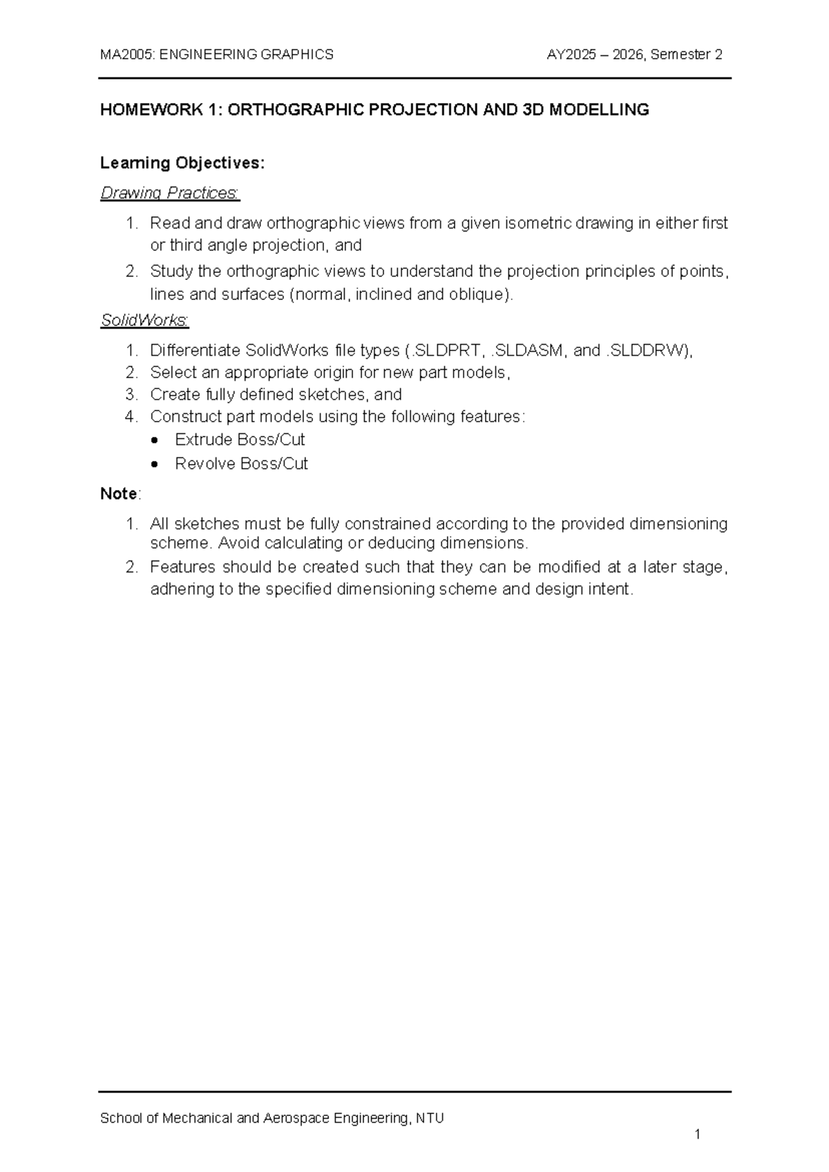 MA2005: Engineering Graphics Homework 1 - Orthographic Projection & 3D ...