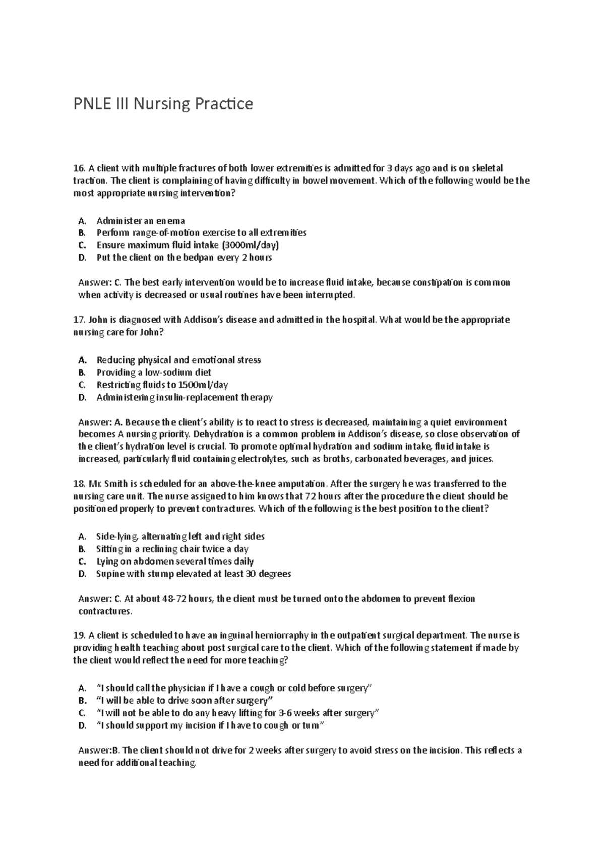 B PNLE III Nursing Practice Exam Review Part 1 - Studocu